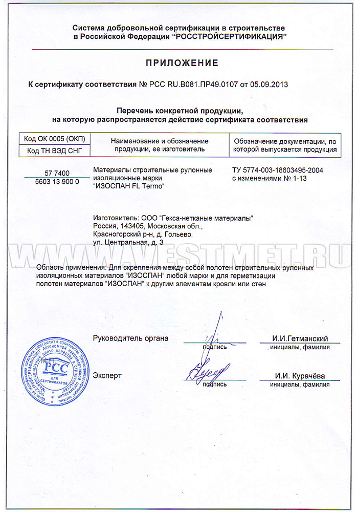 Сертификаты на гидропароизоляцию Изоспан